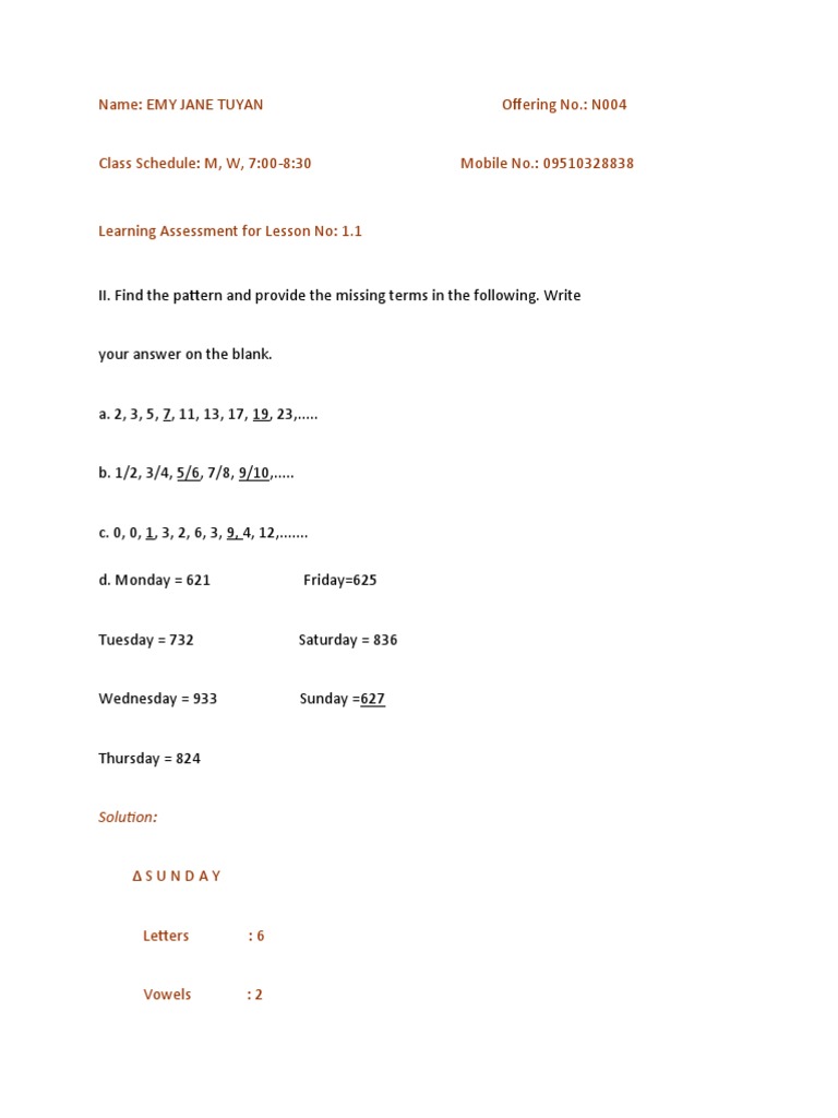 Math Lesson 1.1 | PDF