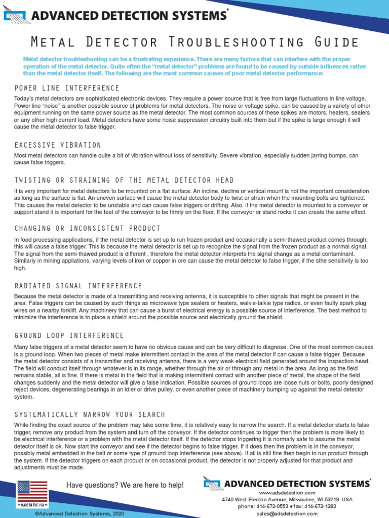 ADS Metal Detection Troubleshooting Guide | PDF | Metal Detector | Electromagnetic Interference