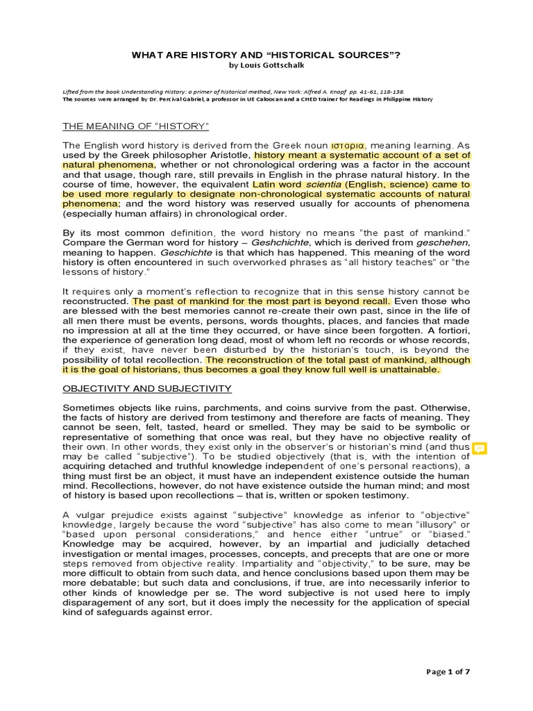 Louis Gottschalk History and Historical Sources | PDF | Experience ...