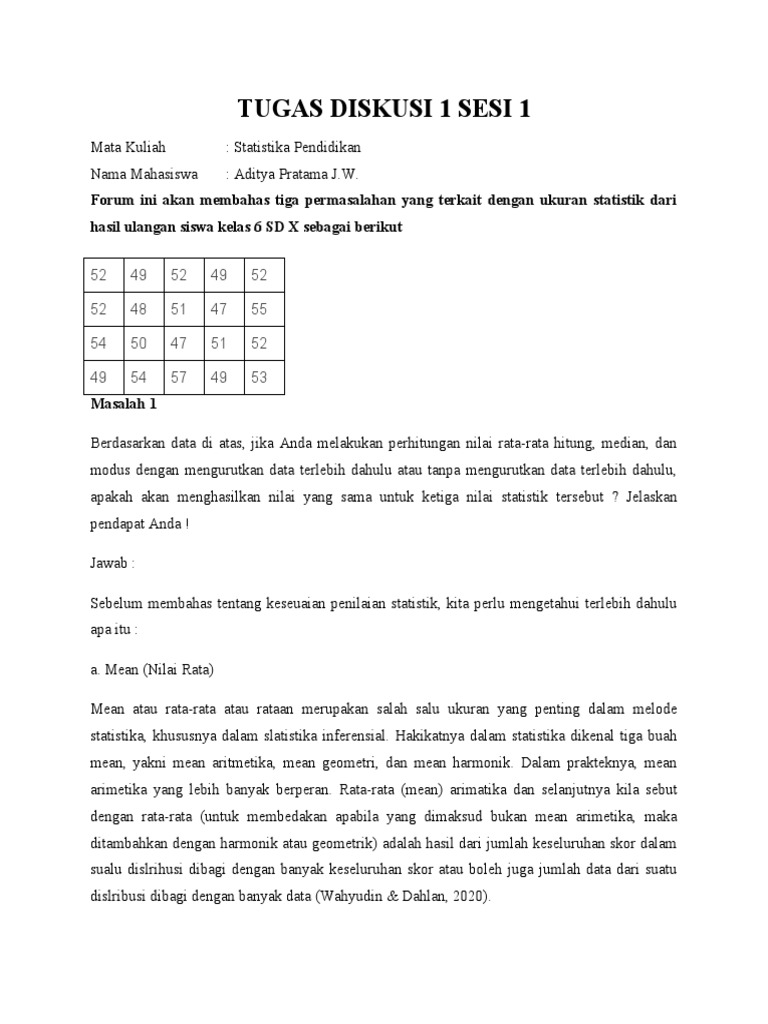 TUGAS DISKUSI 2 SESI 2 - Statistika Pendidikan | PDF TUGAS DISKUSI 2 SESI 2 - Statistika Pendidikan | PDF