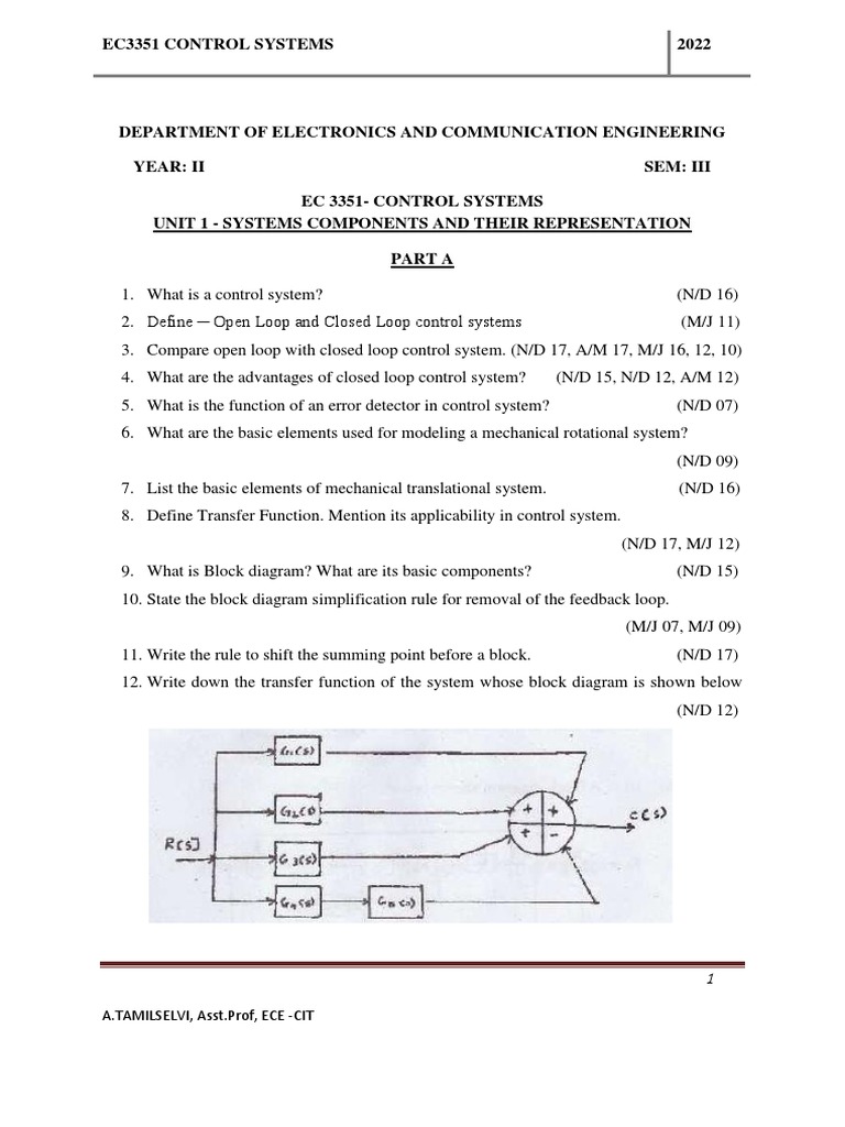 Ec3351 Cse QB 2022 | PDF | Control Theory | Signal Processing
