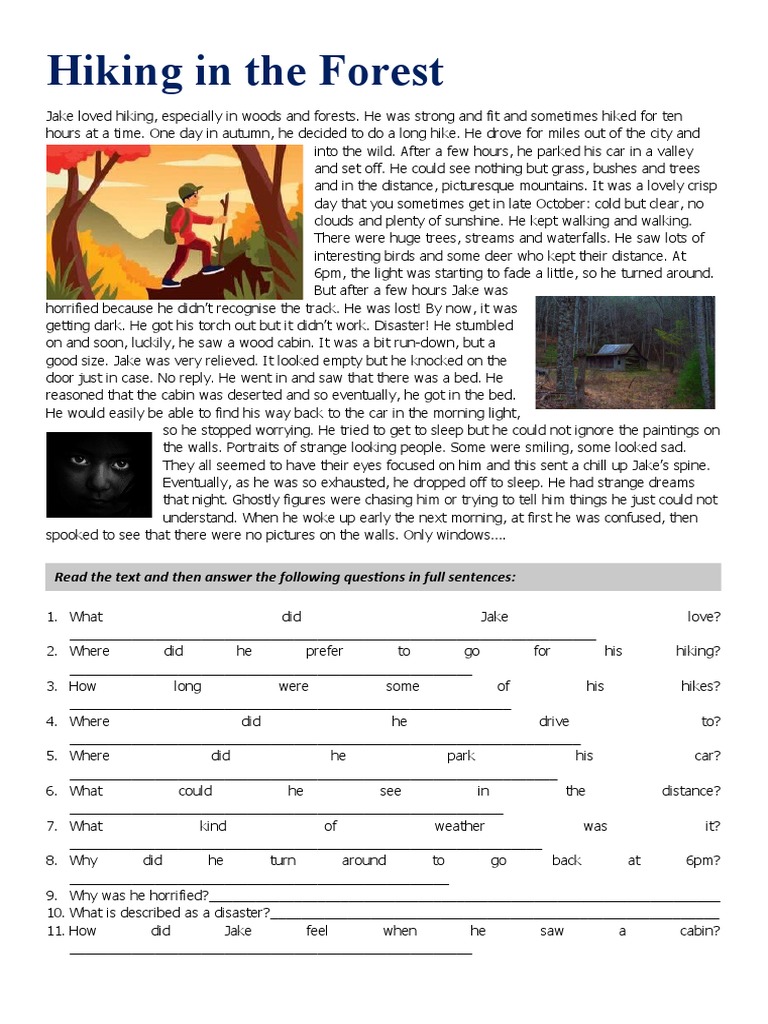 Scary Story Hiking in The Forest Reading Comprehension Exercises ...