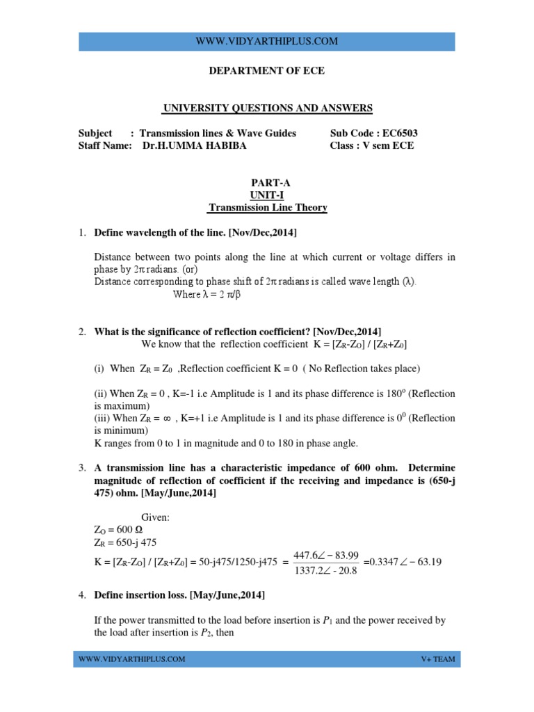 UNIT-1&2 TLW Qns Bank | PDF | Transmission Line | Electrical Impedance