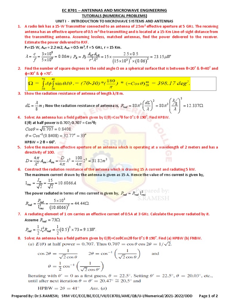 EC8701-AME Tutorial Unit-7 | PDF | Antenna (Radio) | Electromagnetic ...