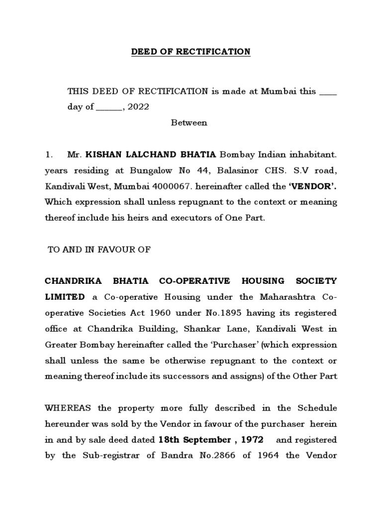 DEED OF RECTIFICATION - Modified | PDF | Deed | Civil Law (Legal System)