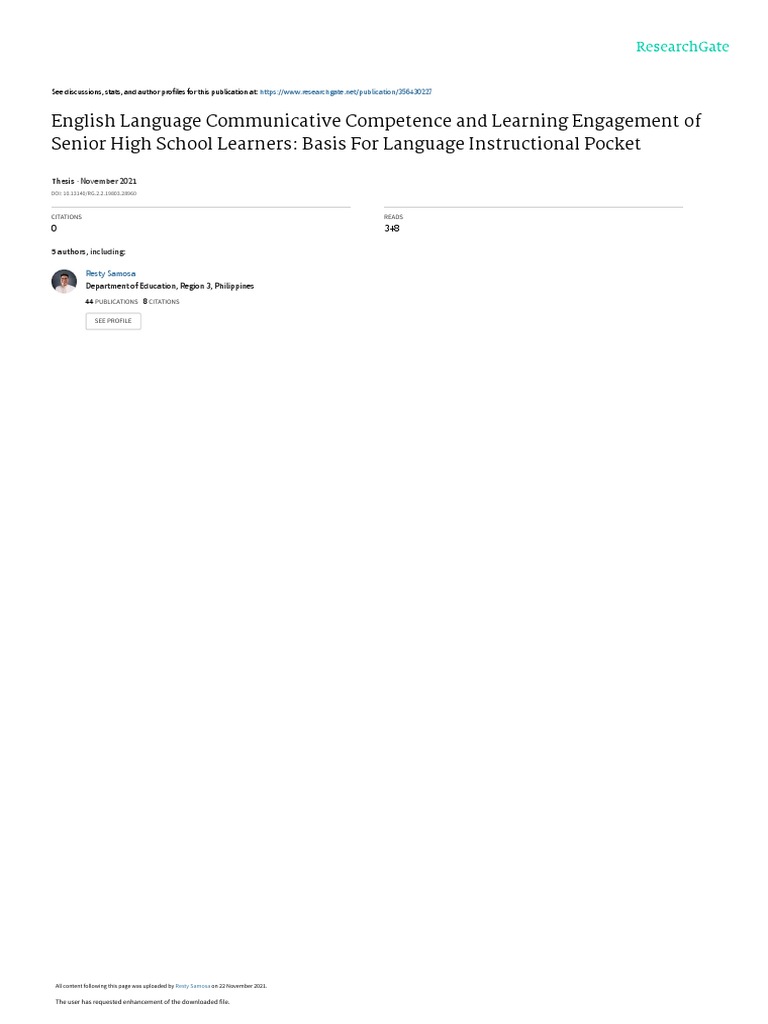 English Language Communicative Competence and Learning Engagement of ...