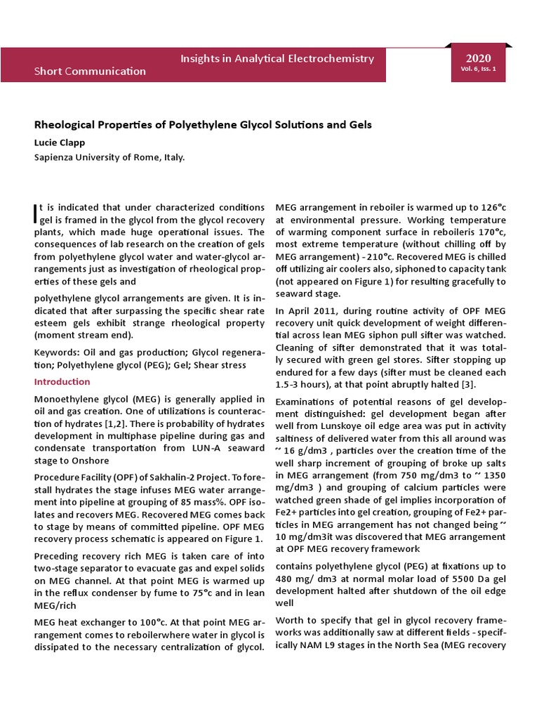 Rheological Properties of PEG Gels | PDF | Shear Stress | Viscosity