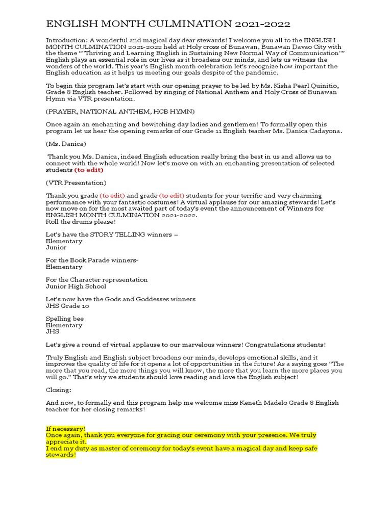 English Month Script | PDF