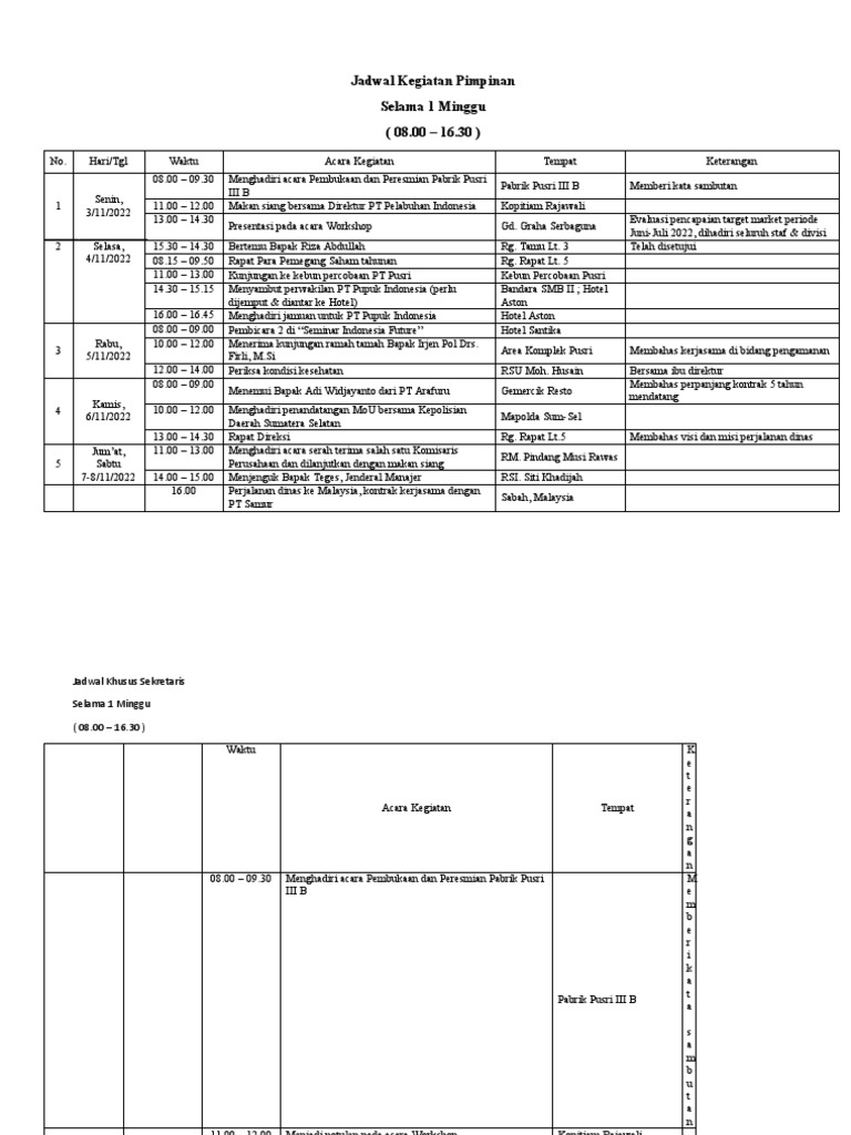 Jadwal Pimpinan Dan Sekretaris | PDF