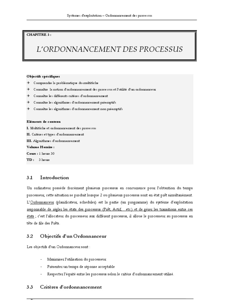 Ordonnancement Des Processus | PDF | Ordonnancement dans les systèmes d'exploitation | Système d ...