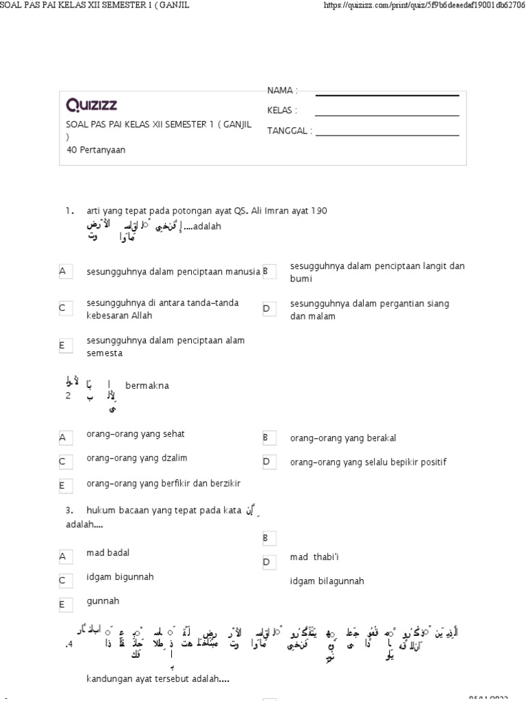Soal Pas Pai Kelas Xii Semester 1 (Ganjil) | PDF