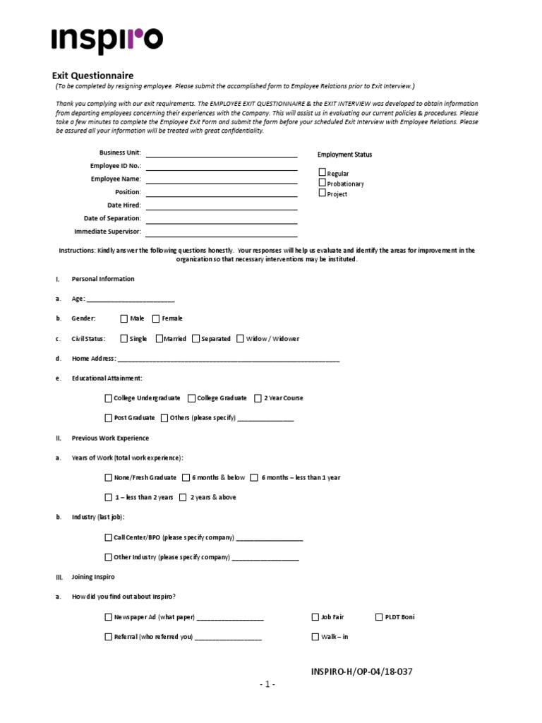 Exit Interview Form | PDF | Employment | Occupational Safety And Health