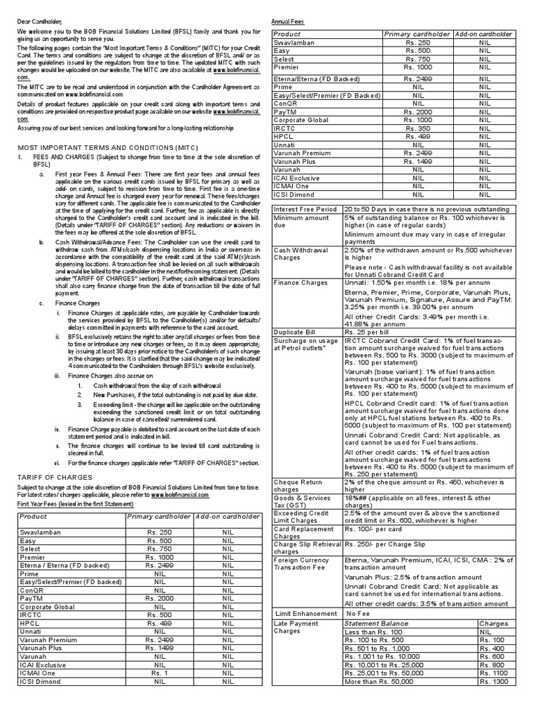 BoB - MITC - A4 Booklet - 070722 - Final | PDF | Credit Card | Payments