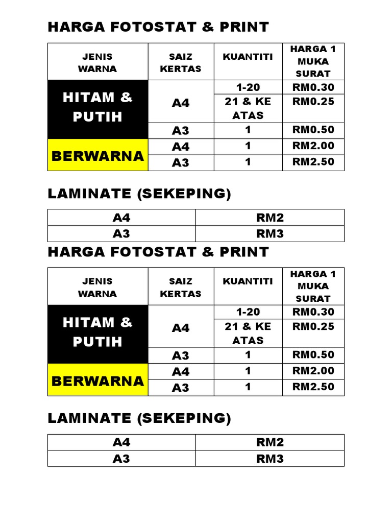 Harga Fotostat | PDF