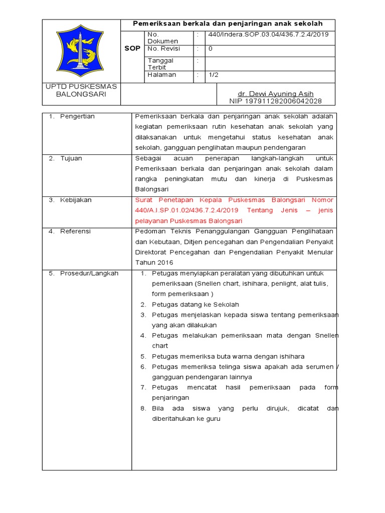 Sop Berkala Dan Penjaringan | PDF