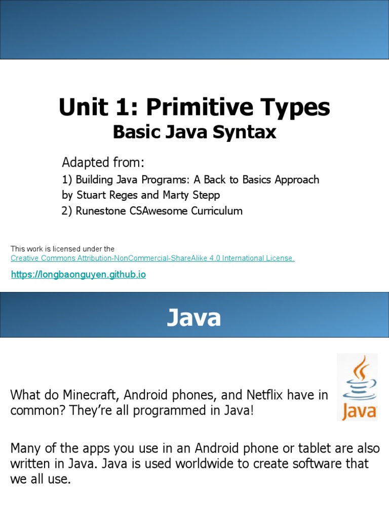 Unit 1 Primitive Types | PDF | Boolean Data Type | Programming