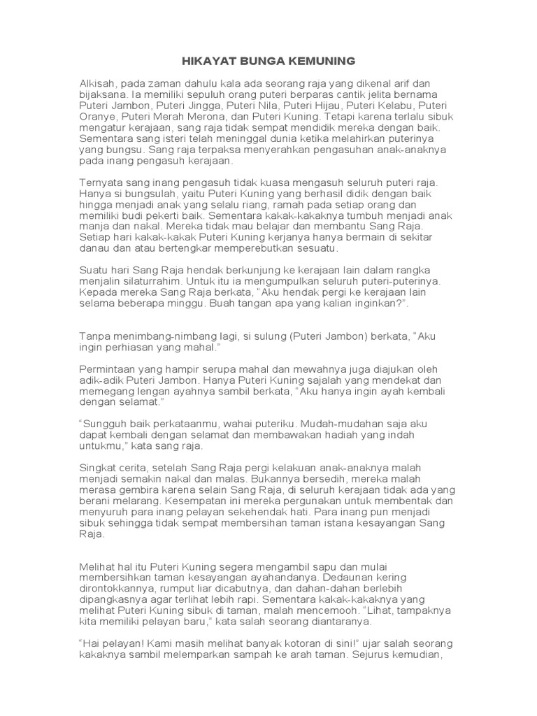 Hikayat Bunga Kemuning Tugas | PDF