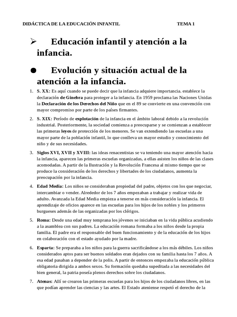 TEMA 1 DIDACTICA DE LA EDUCACION INFANTIL | PDF | Educación de la primera infancia | Maestros