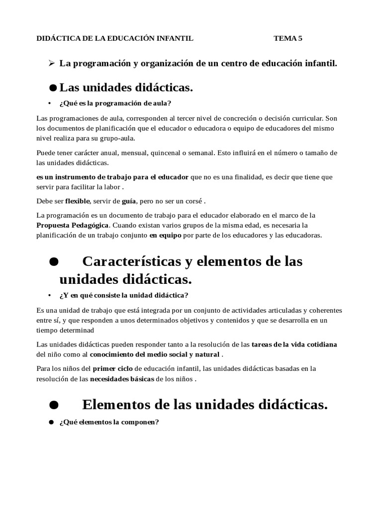 Tema 5 Didactica de La Educacion Infantil | PDF | Plan de estudios | Educación de la primera ...