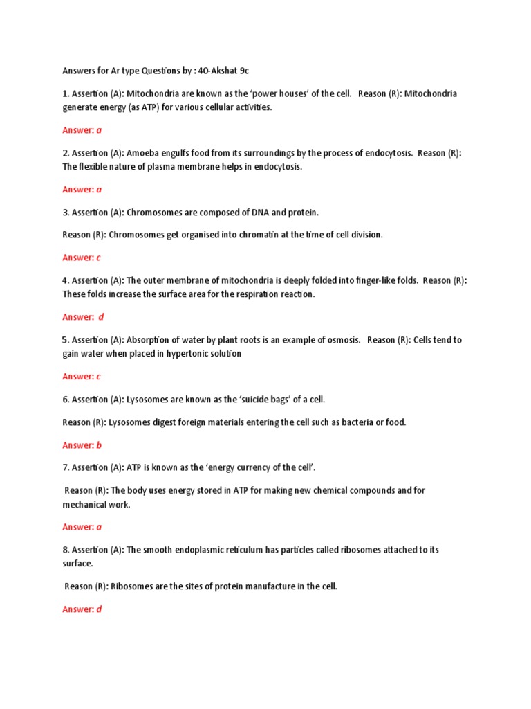 Ar Type Questions Answers. | PDF | Tissue (Biology) | Cell (Biology)