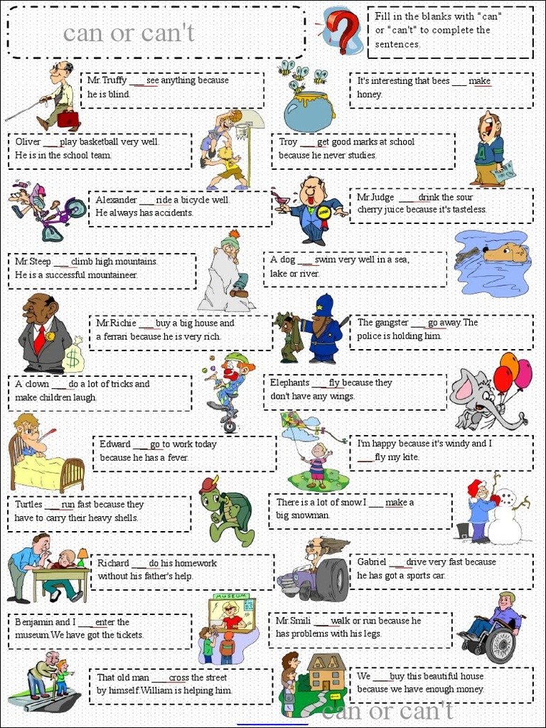Expressing Ability or Inability Modal Verbs Can or Cant Worksheet | PDF