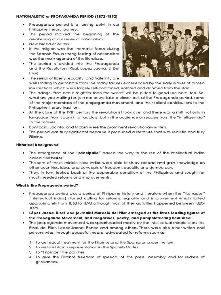 NATIONALISTIC or PROPAGANDA PERIOD HANDOUT SCHOOLOGY | PDF | Philippines