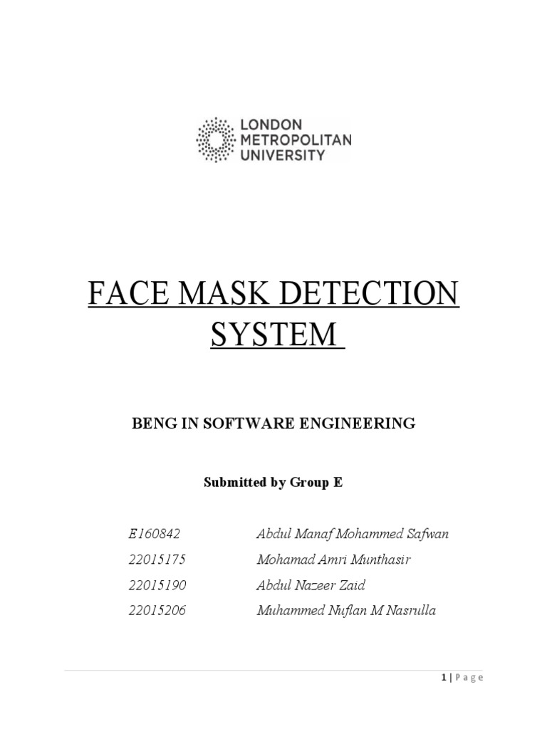 Face Mask Detection System: Beng in Software Engineering | PDF | Machine Learning | Perception