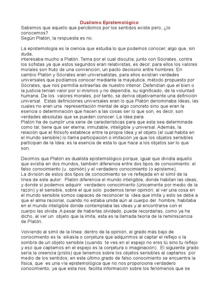 Dualismo Epistemologico | PDF | Platón | Conocimiento