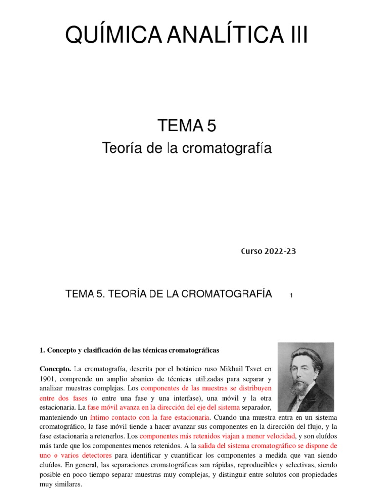 Tema 5 | PDF | Elución | Cromatografía líquida de alto rendimiento