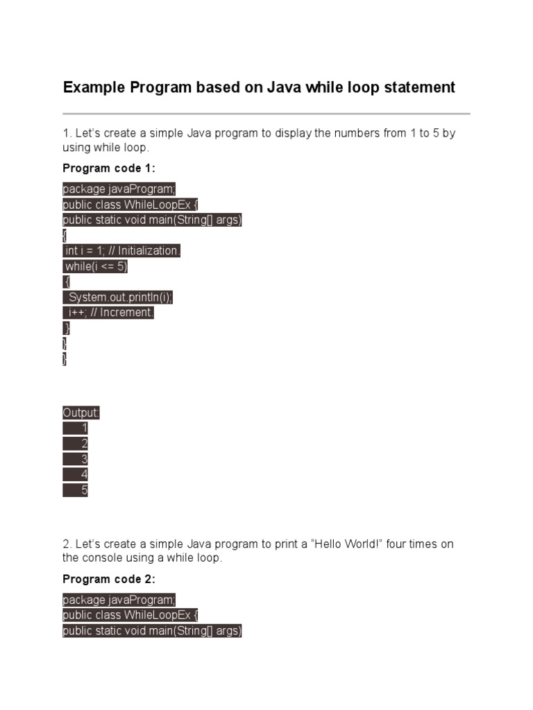 Exploring Various Loop Structures in Java Through Example Programs | PDF | Control Flow ...