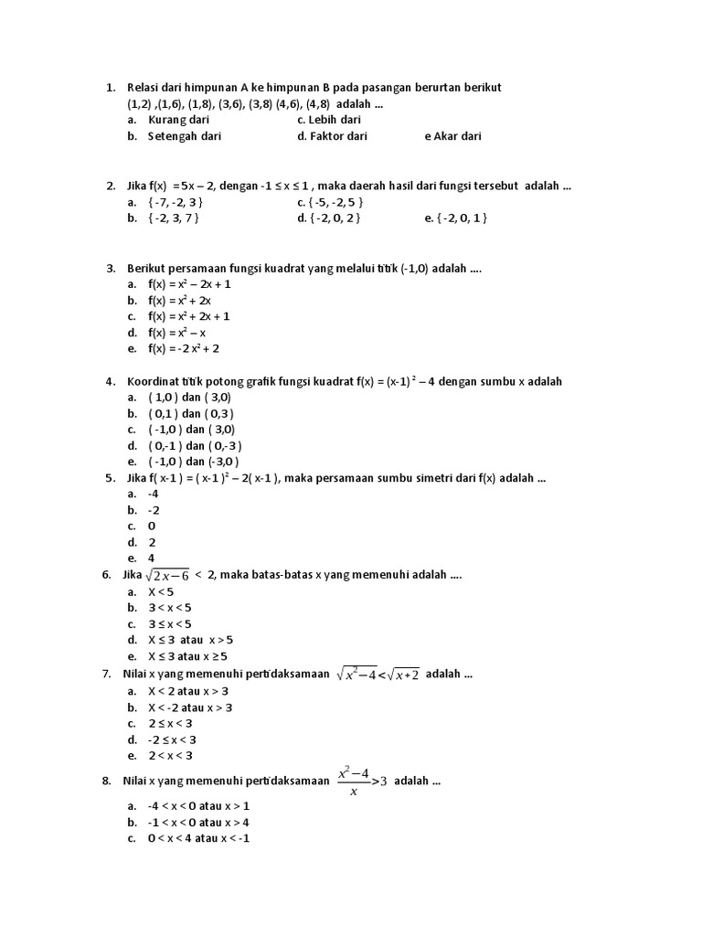 Kisi-Kisi MTK Wajib 2022 | PDF | Metode & Bahan Ajar