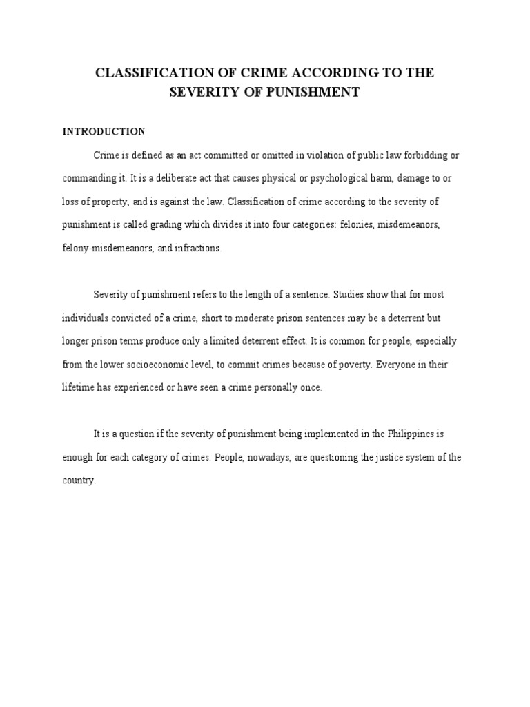 CLASSIFICATION OF CRIME ACCORDING TO THE SEVERITY OF PUNISHMENT | PDF ...