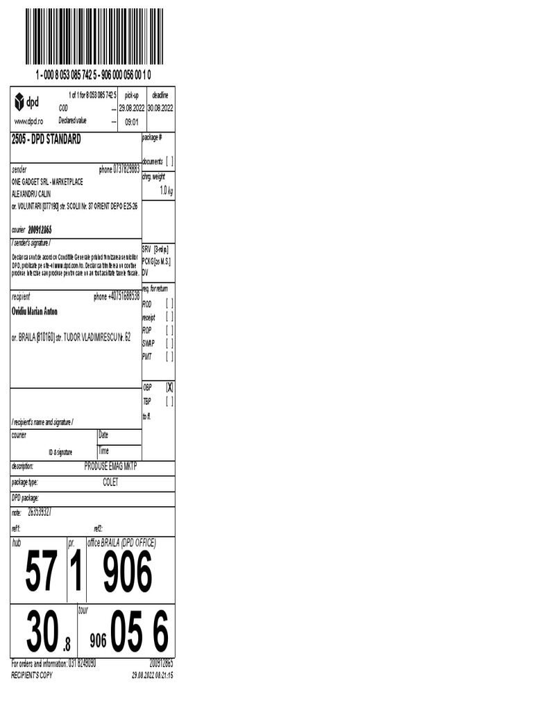 2505 - DPD Standard: Sender | PDF