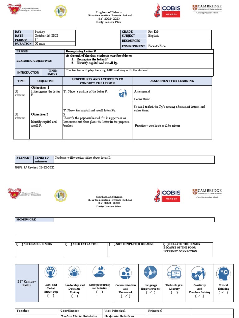LP English (Recognizing Letter P) | PDF | Lesson Plan | Education Theory