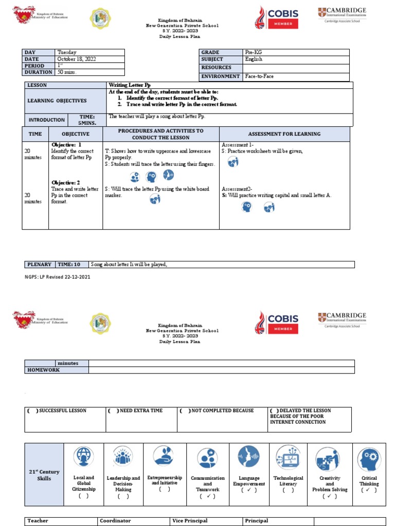 Pre-KG Lesson Plan: Writing Letter Pp | PDF | Lesson Plan | Cognition