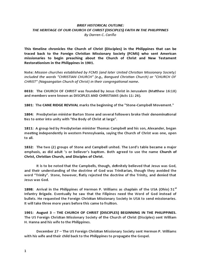 Brief History of The Church of Christ | PDF | Christian Denomination ...