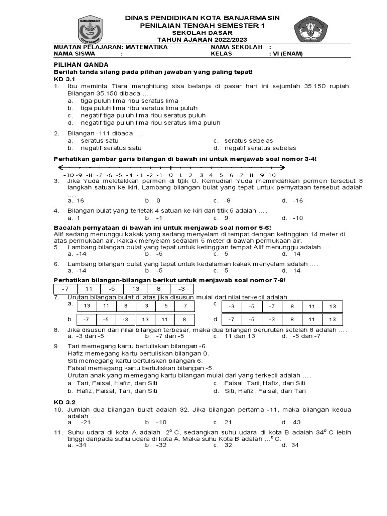Soal PTS MTK Kelas 6 | PDF