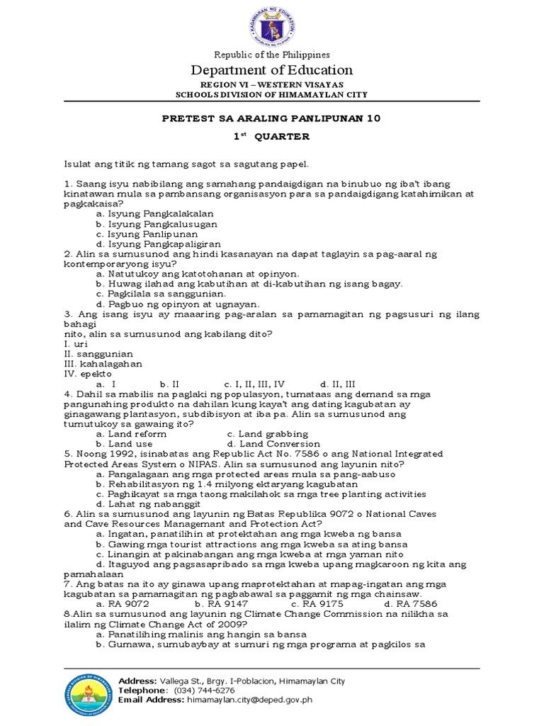 Q1 Ap 10 Diagnostic Test | PDF