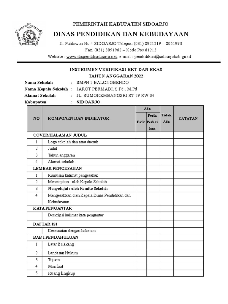 Instrumen Verifikasi RKT-RKS TA 2020 | PDF
