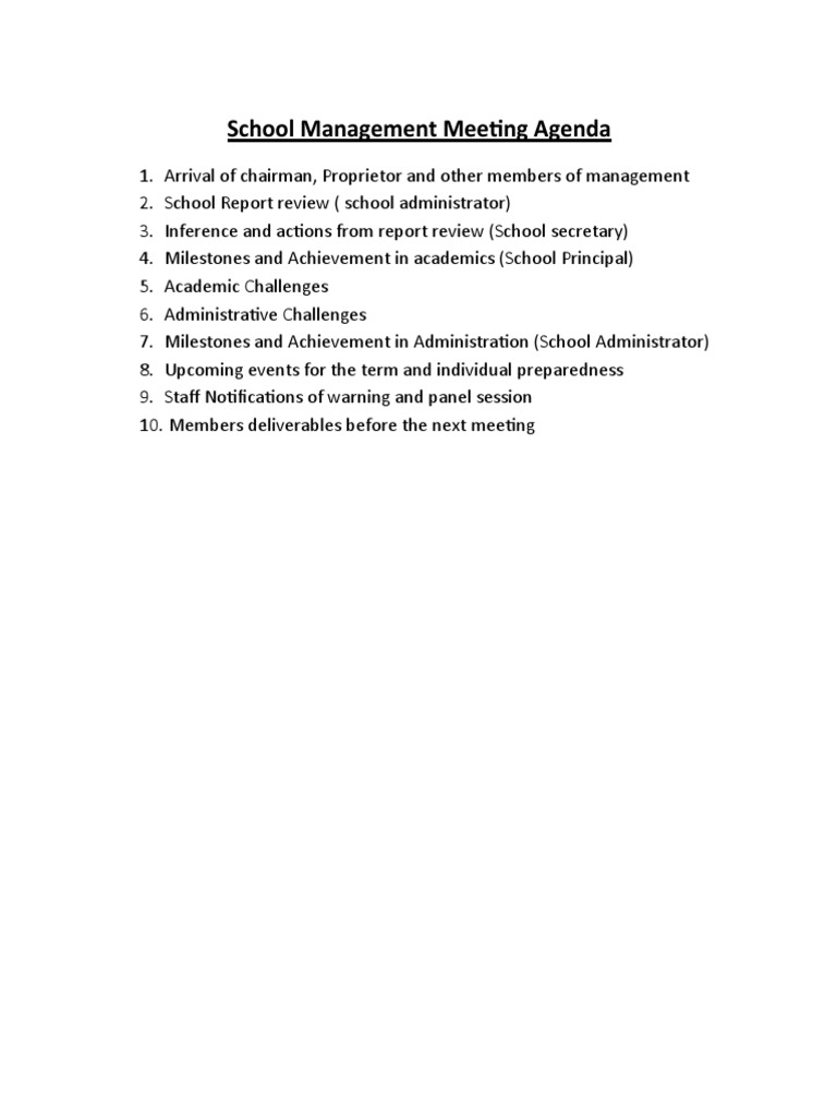 School Management Meeting Agenda | PDF