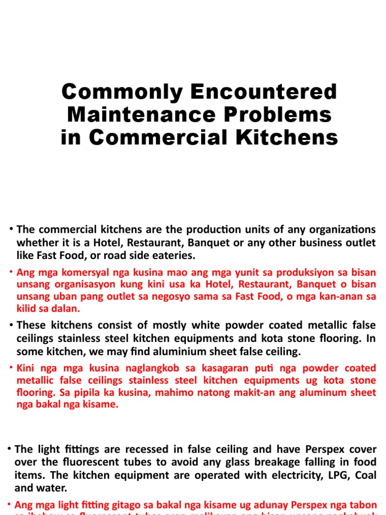 Commonly Encountered Maintenance Problems in Commercial Kitchens | PDF
