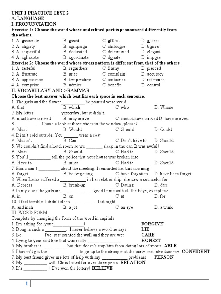 Unit 1 Practice Test 2 | Download Free PDF | Adolescence | Stereotypes