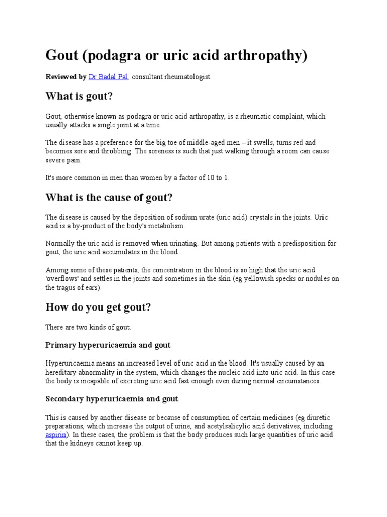 Gout (Podagra or Uric Acid Arthropathy) | PDF | Gout | Health Sciences
