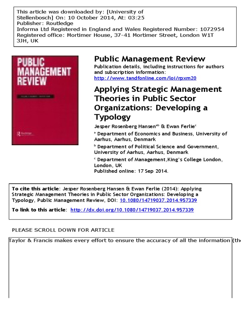 Rosenberg Hansen, Jesper - Ferlie, Ewan - Applying Strategic Management ...