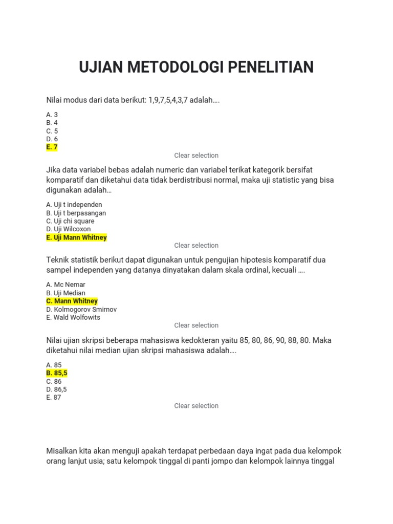 Soal Metodologi Penelitian 2021 | PDF