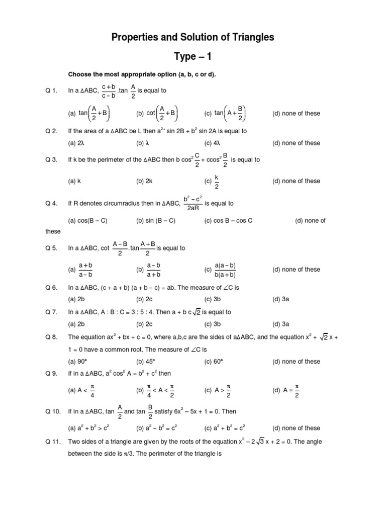 05 - Properties and Solution of Triangles | PDF | Triangle | Geometric Shapes