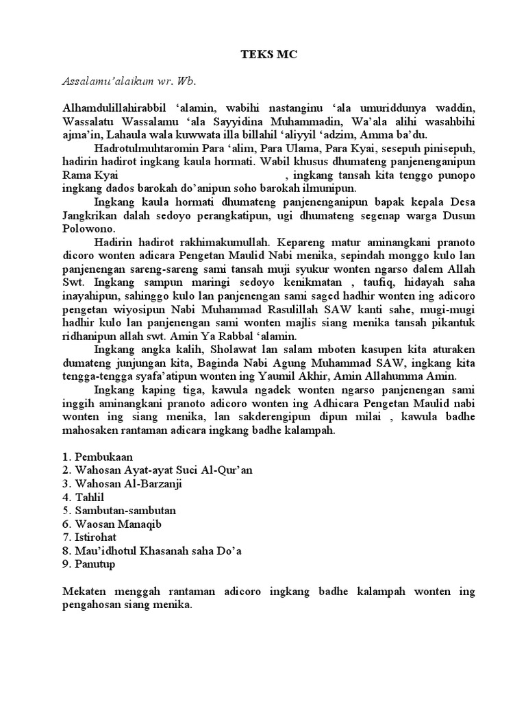Contoh Teks MC Maulid Nabi | PDF
