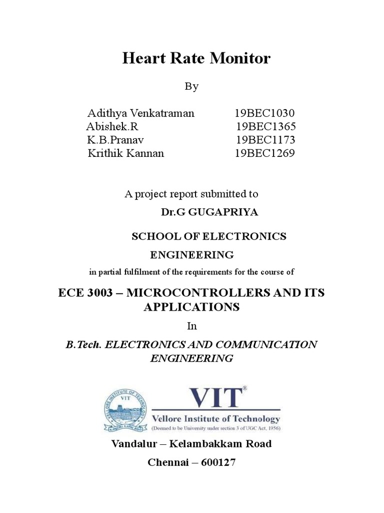 HEART BEAT MONITOR ECE3003 J-Component Final REPORT | PDF | Heart Rate ...