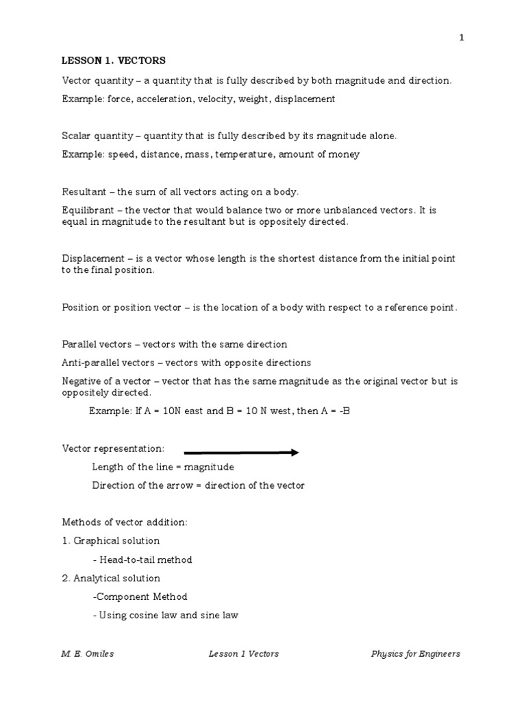 Lesson 1 Vectors Pdf Euclidean Vector Abstract Algebra