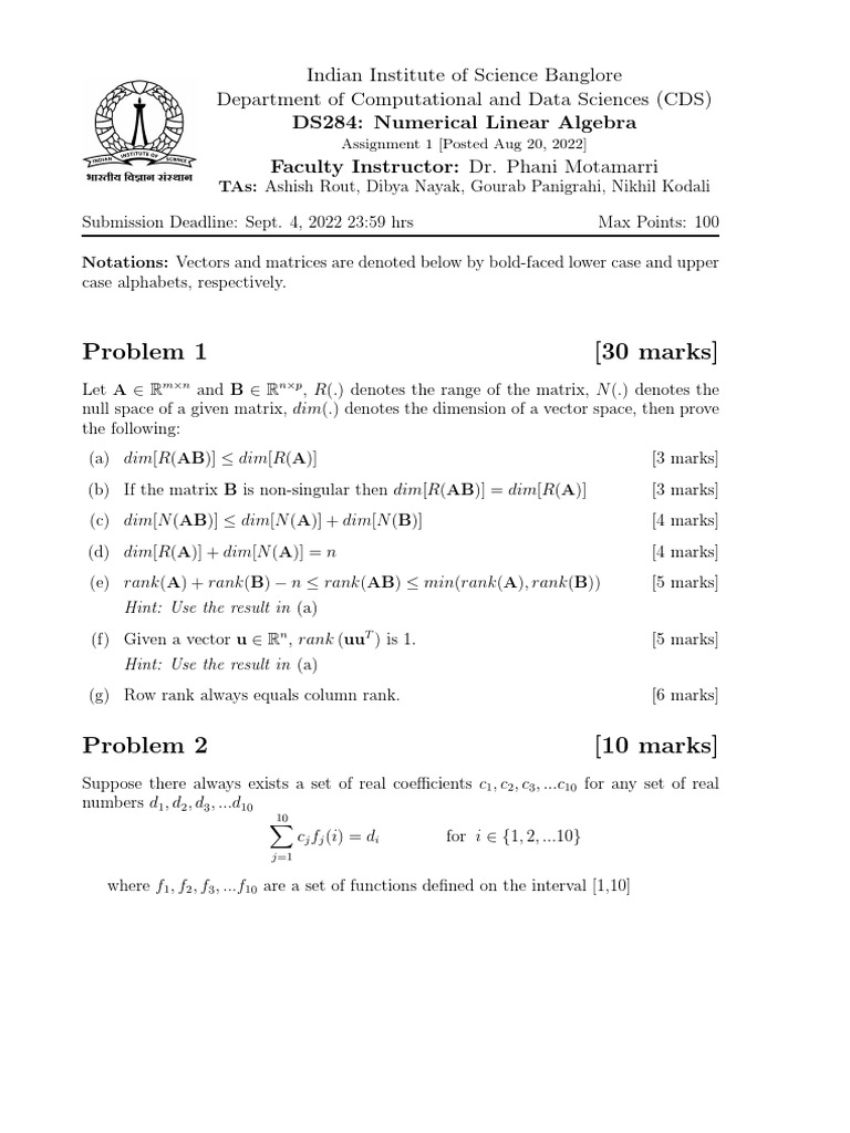 Assignments Problem | PDF | Matrix (Mathematics) | Norm (Mathematics)